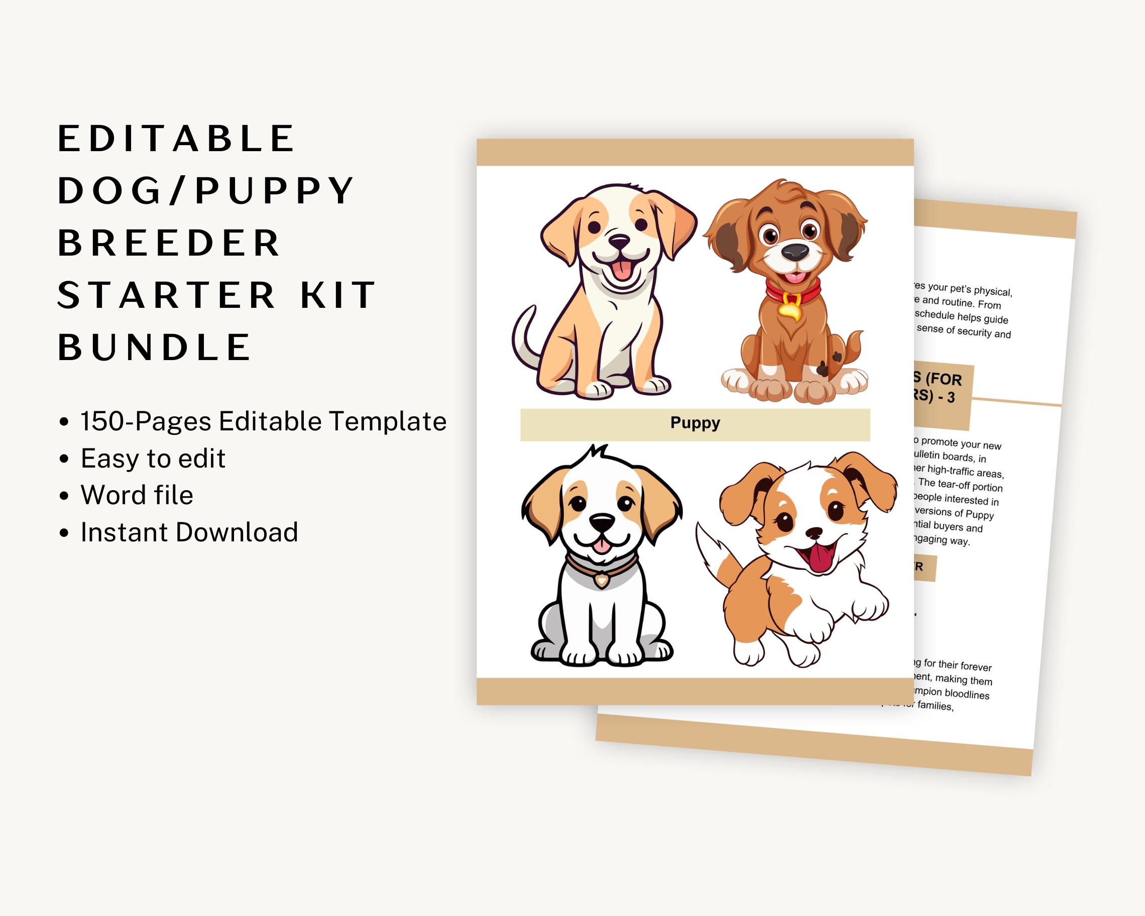 Editable Dog/puppy Breeder Starter Kit Bundle, Dog Training Handbook ...