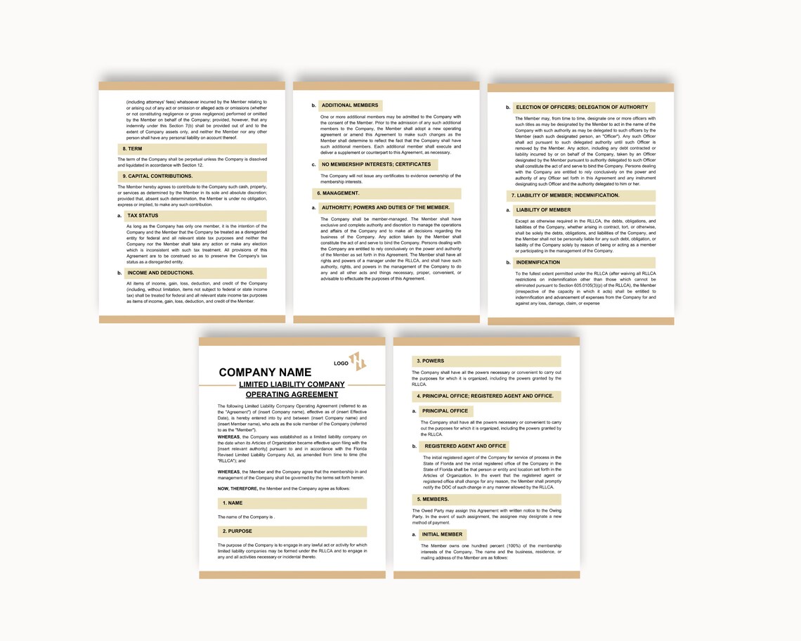 LLC Agreement Document Template | Legal Business Contract | Instant ...