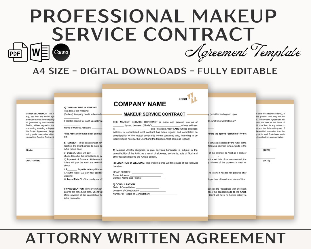 Makeup Service Contract Forms Template | MUA Agreements | Makeup Forms ...
