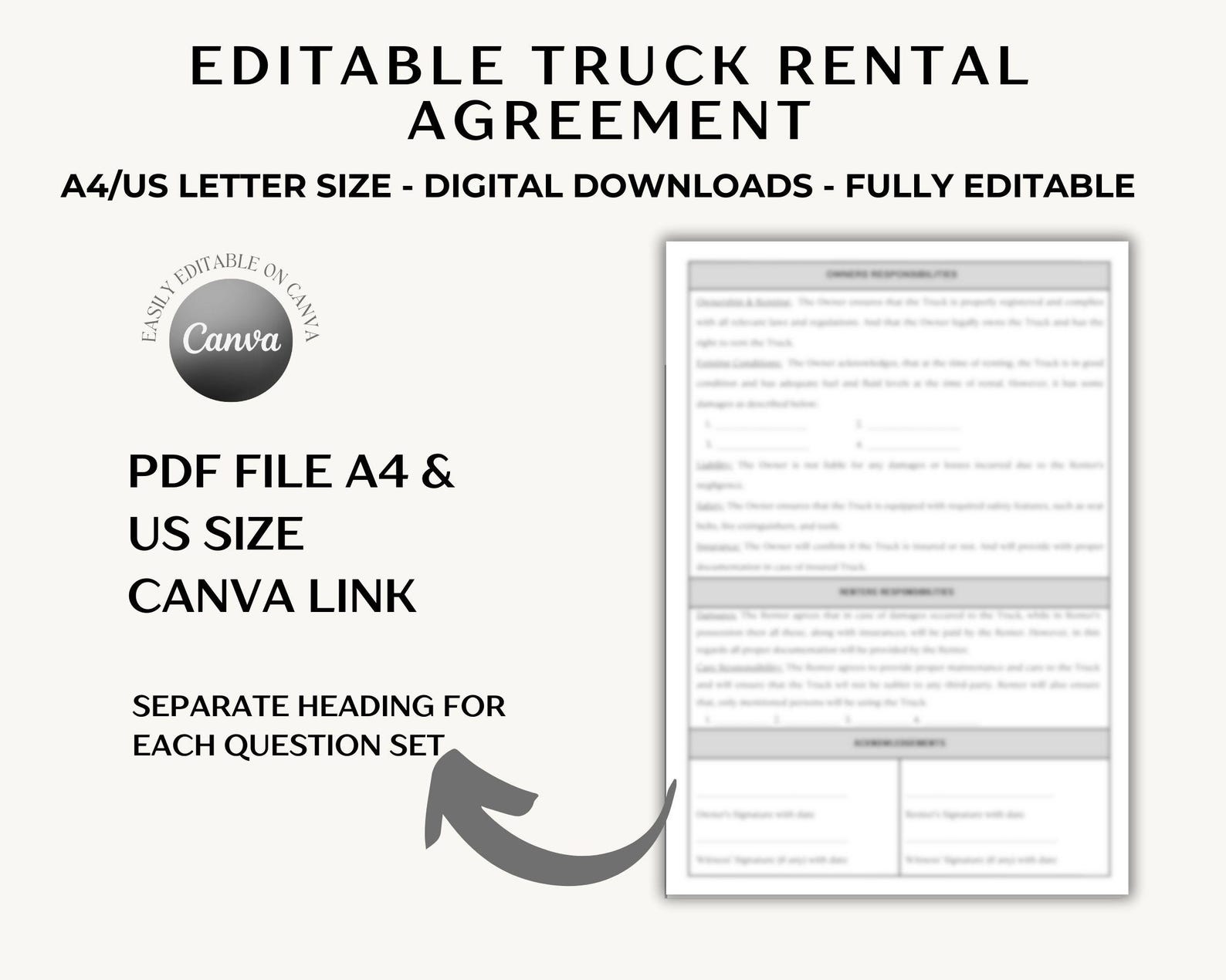 Professional Truck Rental Agreement | Editable Contract Template ...