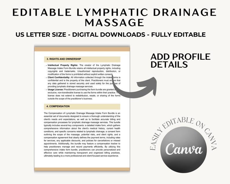 Editable Lymphatic Drainage Massage Intake Form Bundle | PDF & Canva ...
