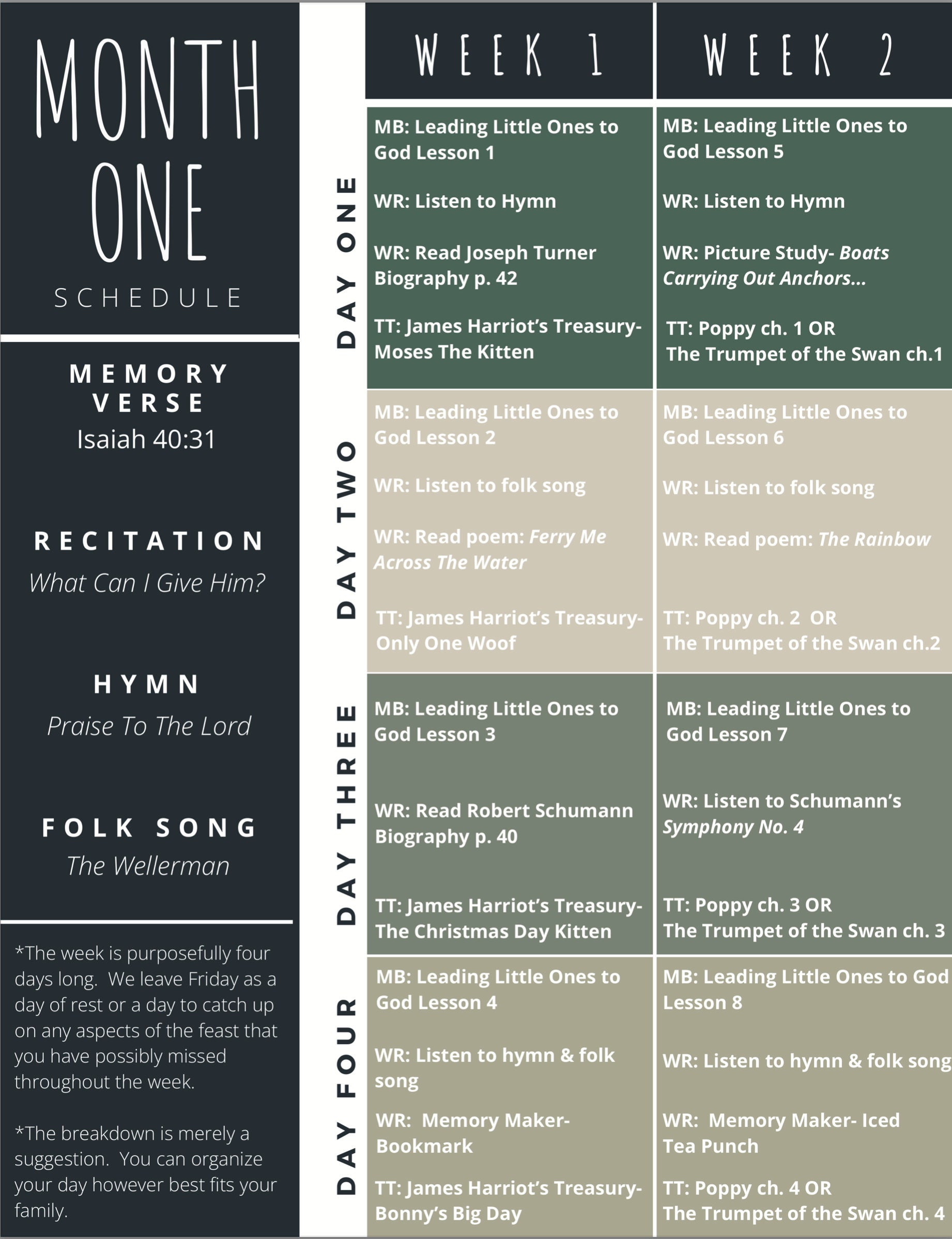 Gather & Feast Vol. 1, Curriculum, Morning Menu, Elementary, Charlotte ...