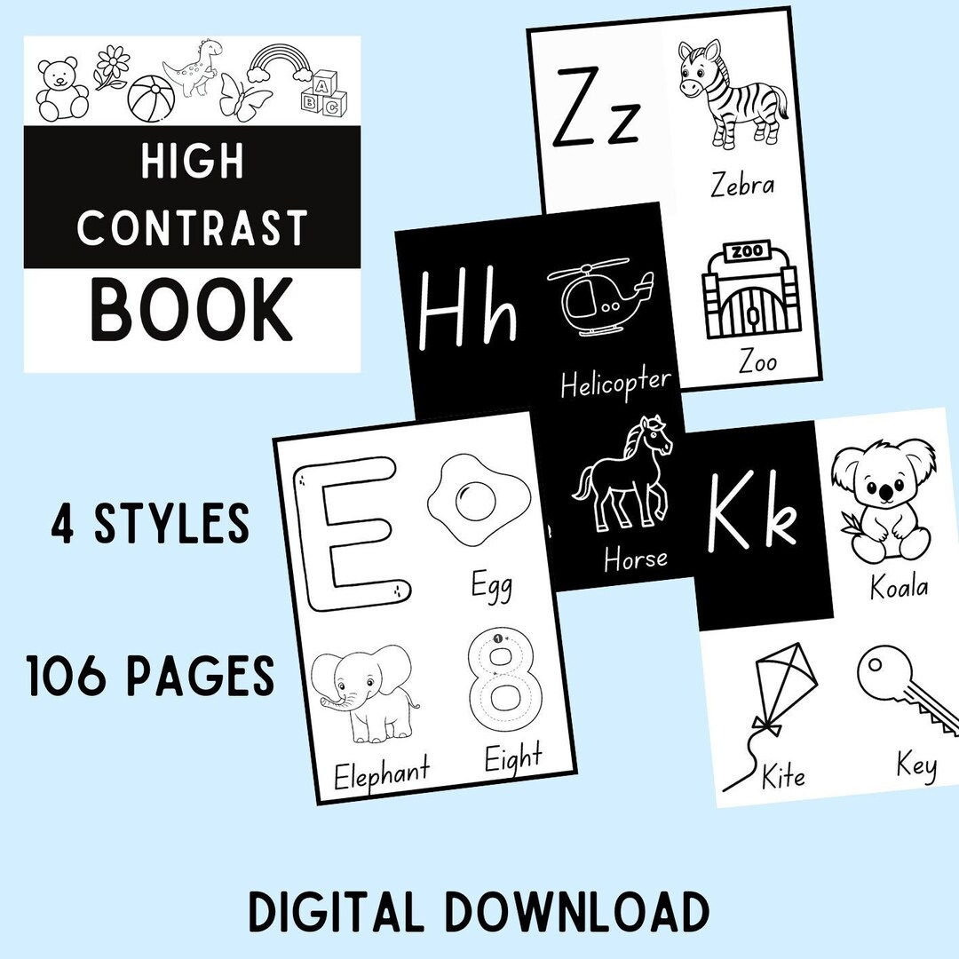 ABC High Contrast Alphabet Colouring in Book for Kids Digital Download ...