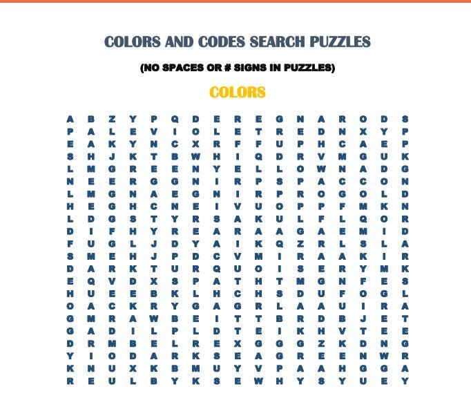 Colors and Codes Word Search Puzzles - Etsy