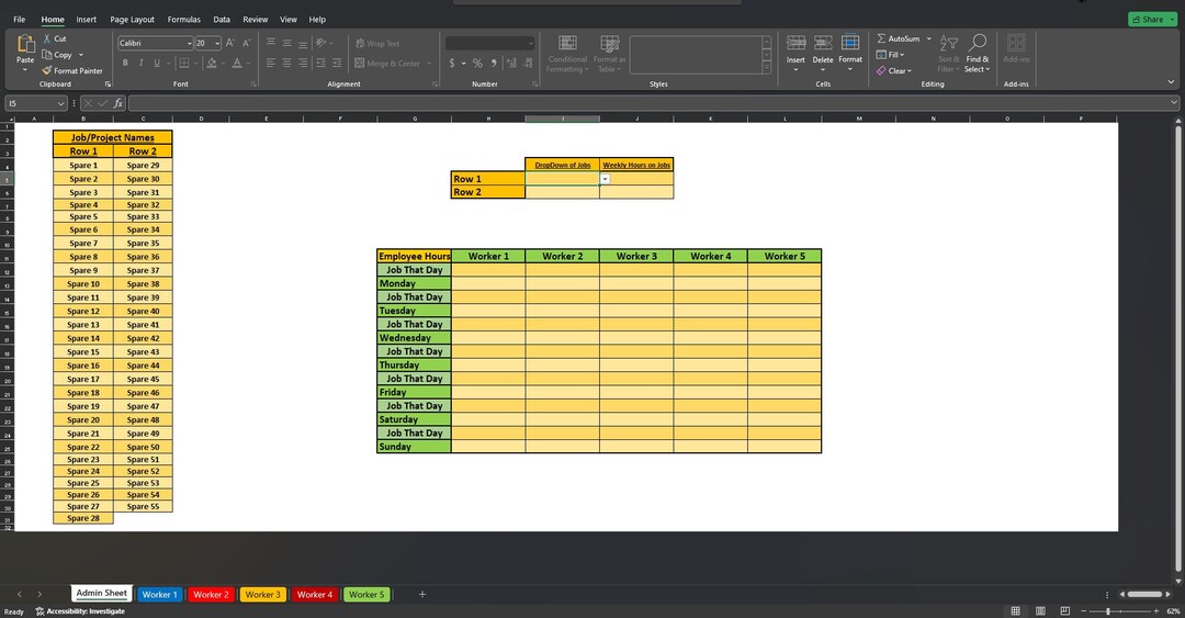 Admin Timesheet for 5 Employees (employee Timesheets Included) - Etsy