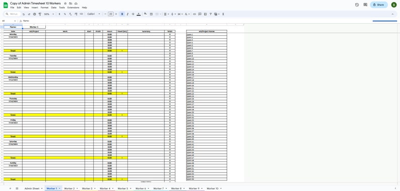 Admin Timesheet for 10 Employees (employee Timesheets Included) - Etsy