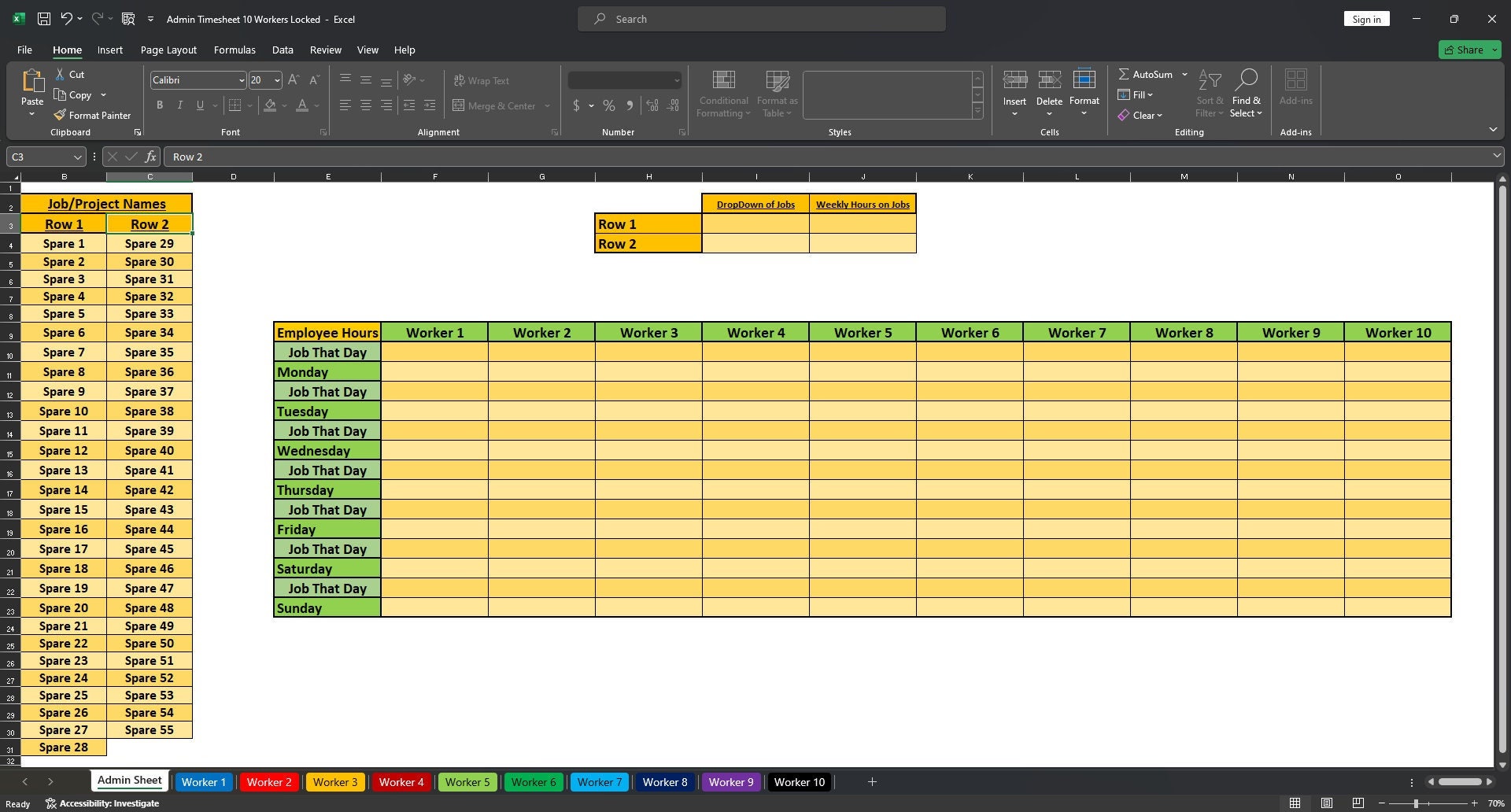 Admin Timesheet for 10 Employees (employee Timesheets Included) - Etsy