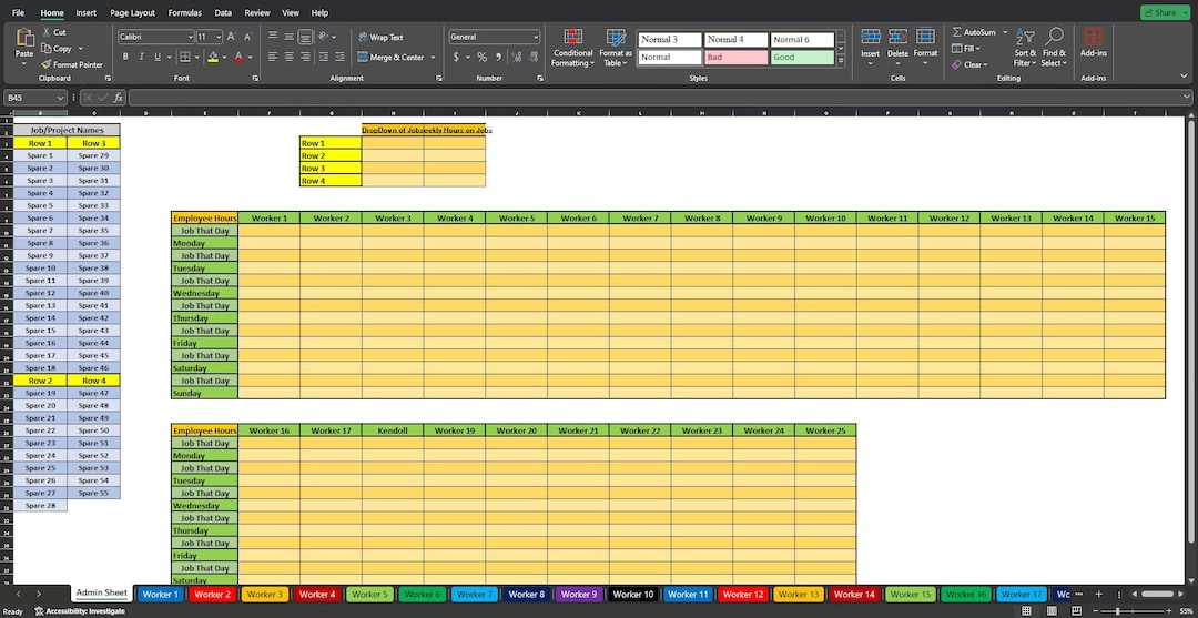 Admin Timesheet for 25 Employees (employee Timesheets Included) - Etsy