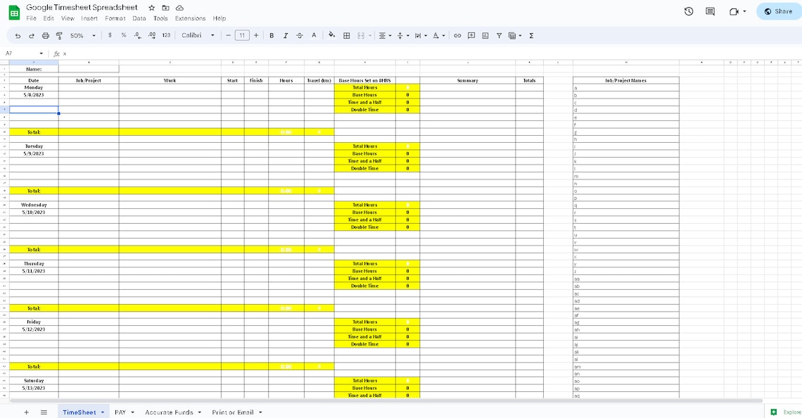 The Automated Job Timesheet - Etsy