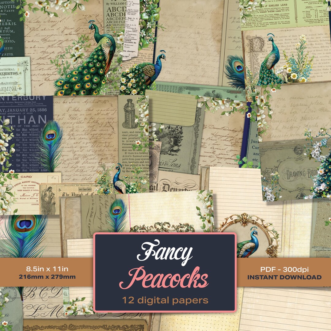 Digital Papers "fancy Peacocks" Junk Journal - 12 Pages - Printable ...