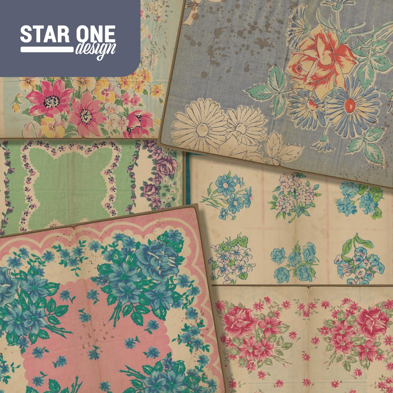 Vintage Handkerchief Digital Papers – 12 Printable Floral Pages for ...