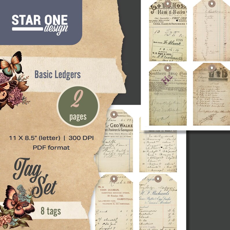 Basic Ledgers – Printable Tag Set | 8 Vintage Ledger Tags for Junk ...