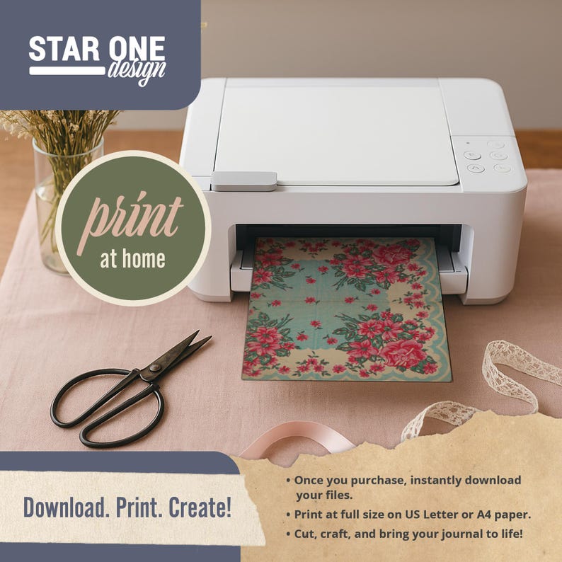 Vintage Handkerchief Digital Papers – 12 Printable Floral Pages for ...