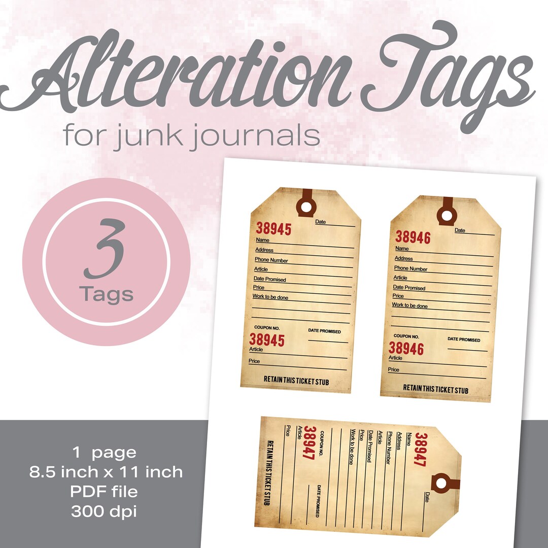 Alteration Tags Printable Digital Download Ephemera for Junk Journals ...