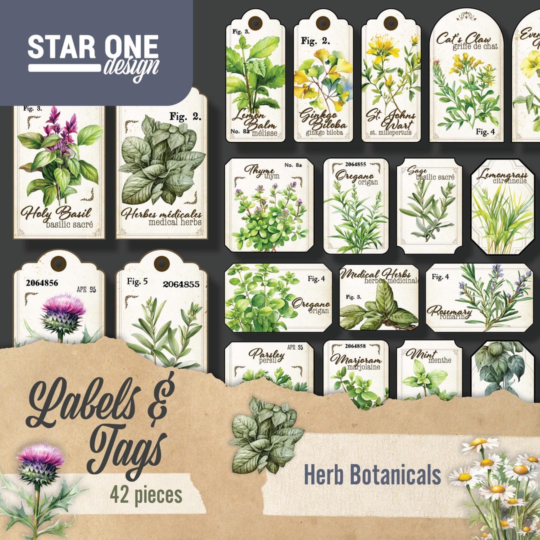 Printable Herb Tags, Botanical Ephemera Labels, Vintage Apothecary ...