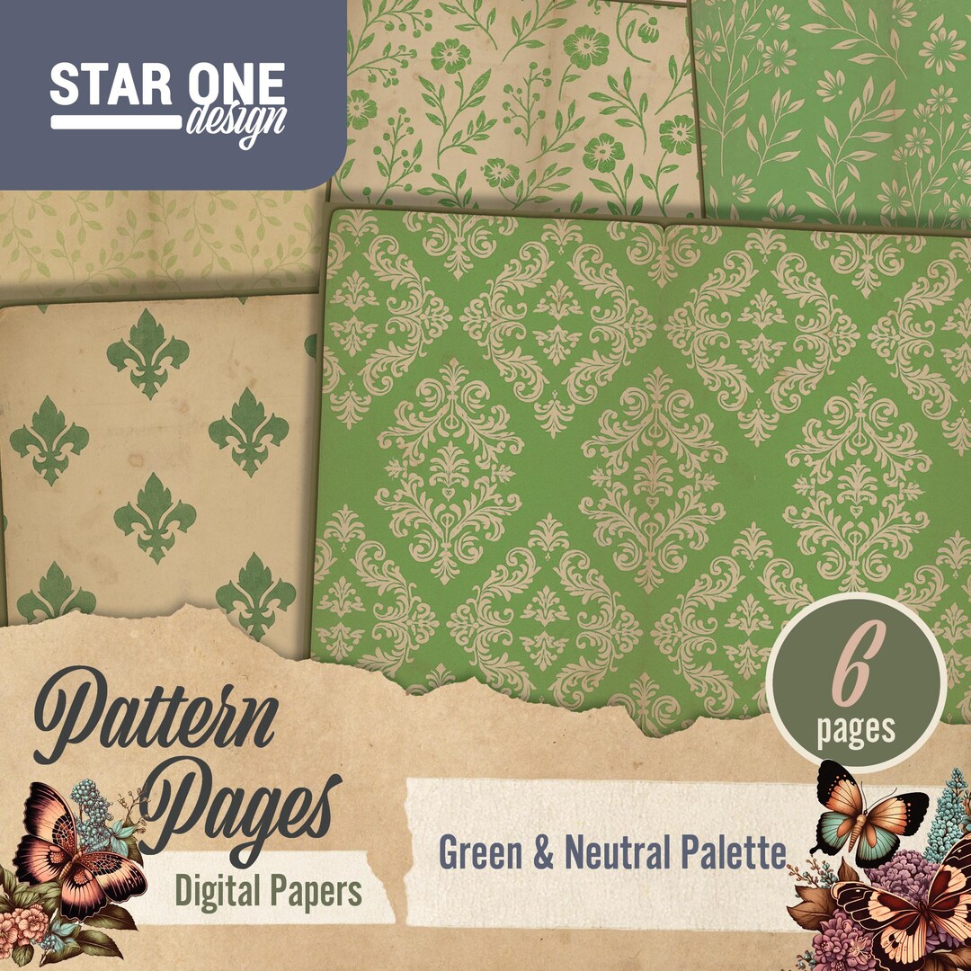 Green & Neutral Palette – 6 Printable Pattern Papers for Junk Journals ...