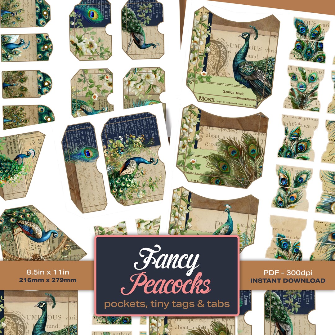 Fancy Peacocks Pockets, Tabs and Tiny Tags - Junk Journal - Printable ...