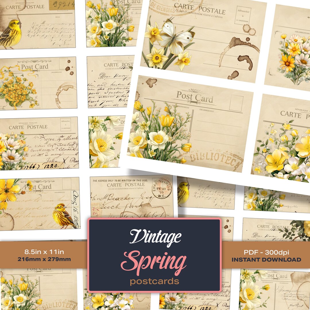 Vintage Spring Post Cards - Junk Journal - Printable Paper, Ephemera ...