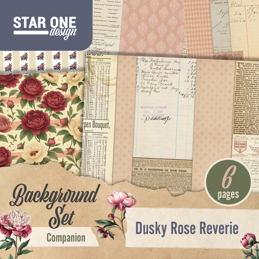 Printable Journal Backgrounds – Dusky Rose Reverie – 6 Vintage Pages ...