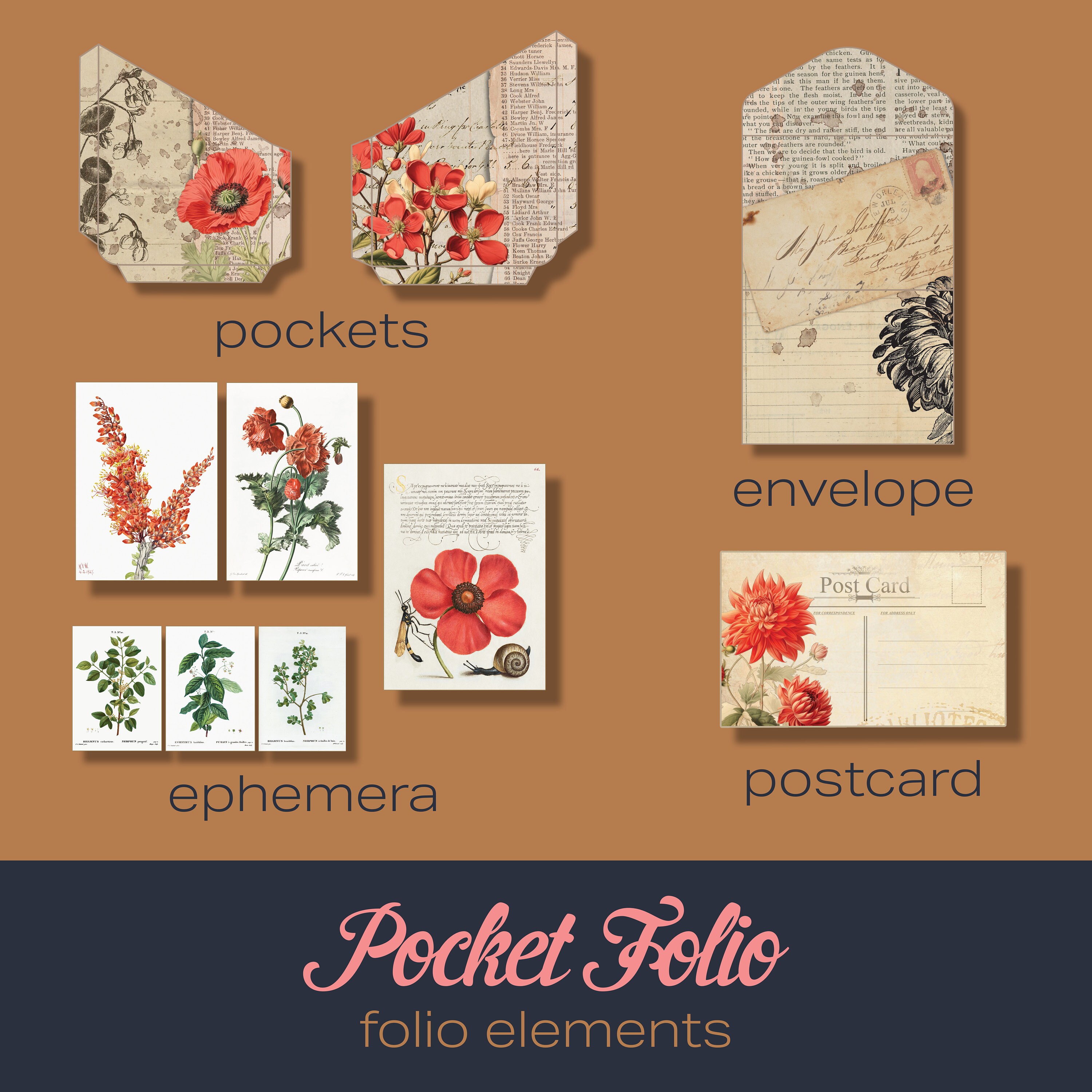 Pocket Tag Set Folio red Flowers Printable Papers, Folio, Tags, Paper ...