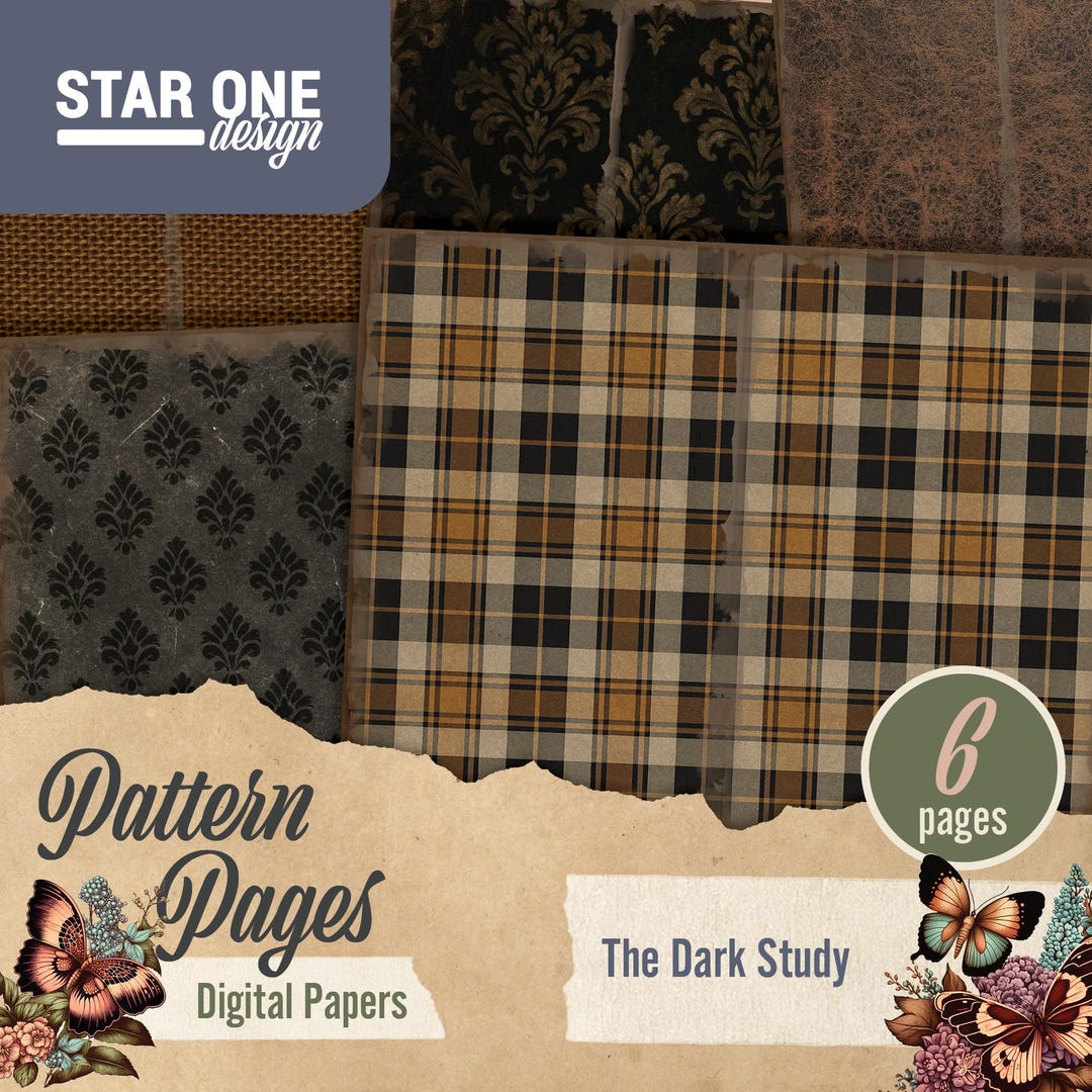 The Dark Study – Signature Papers | 6 Printable Junk Journal Pages in a ...