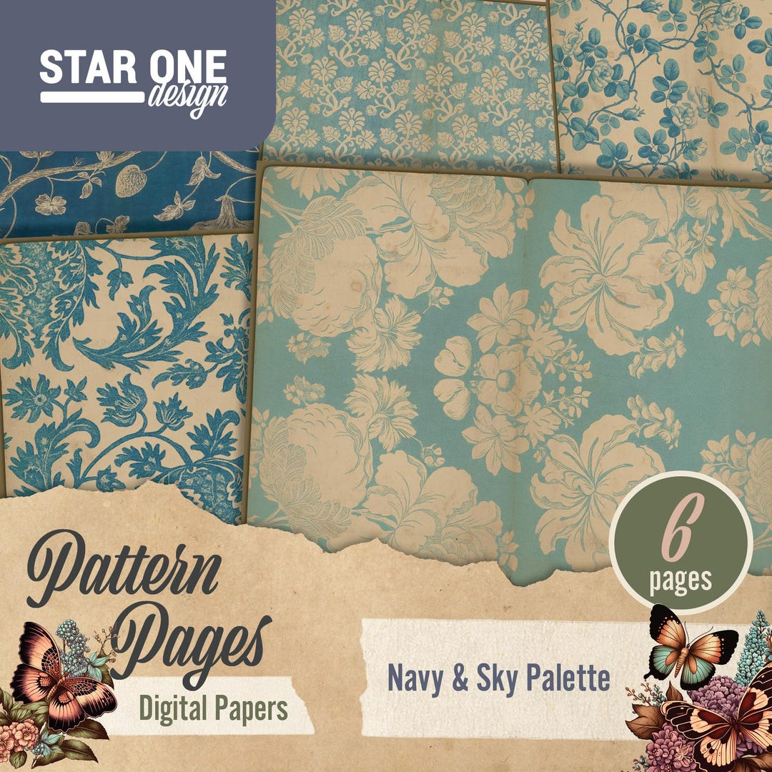 Navy & Sky Palette – 6 Printable Pattern Papers for Junk Journals ...