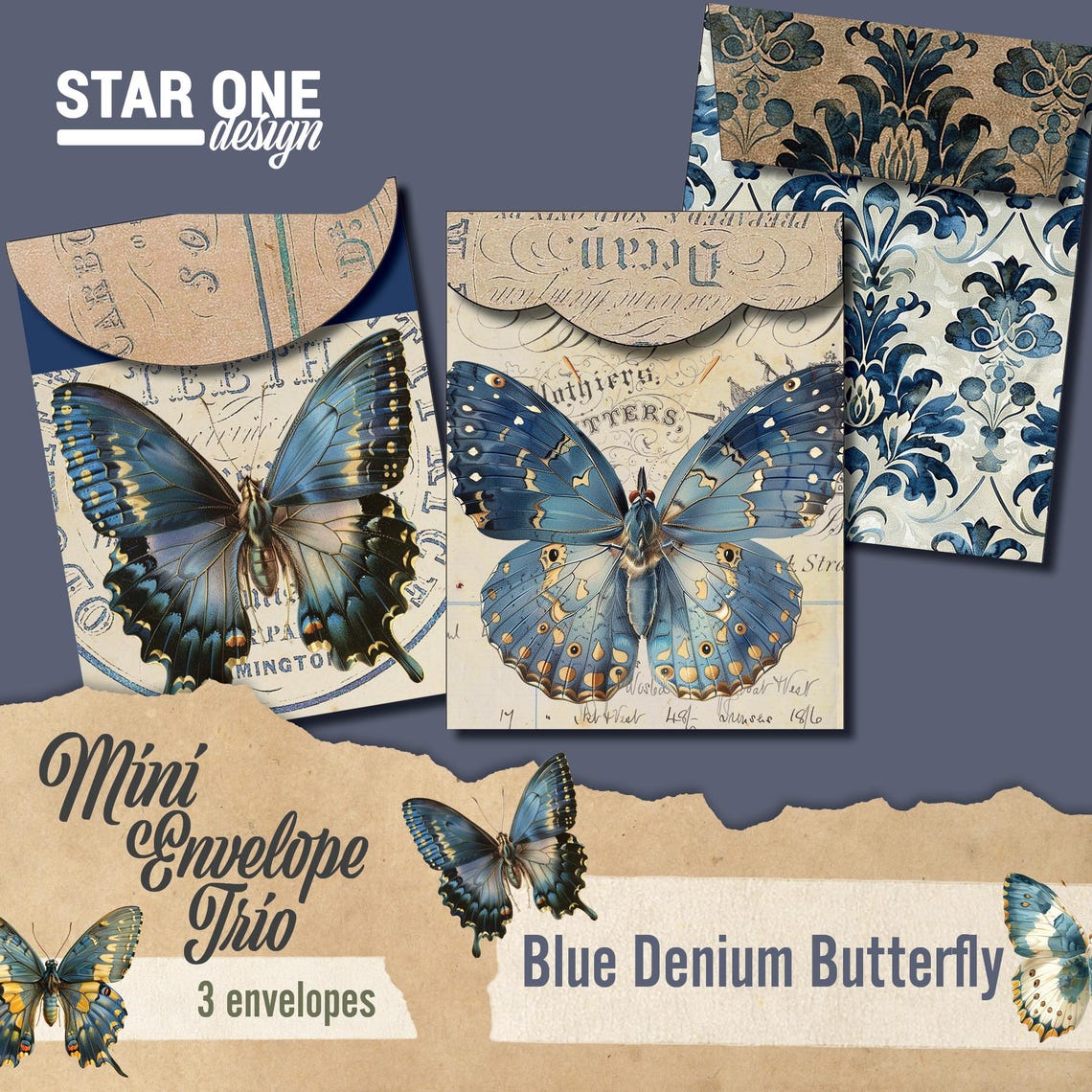 Blue Denim Butterfly Small Envelopes - Junk Journal - Printable Paper ...