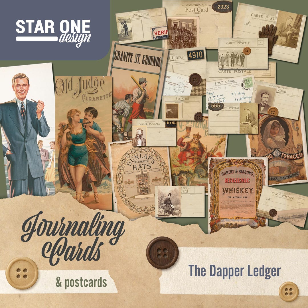 Vintage Journaling Cards & Postcards | Masculine Junk Journal Ephemera ...