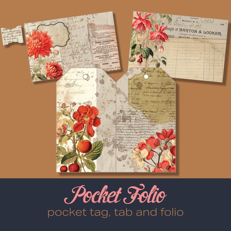 Pocket Tag Set Folio red Flowers Printable Papers, Folio, Tags, Paper ...