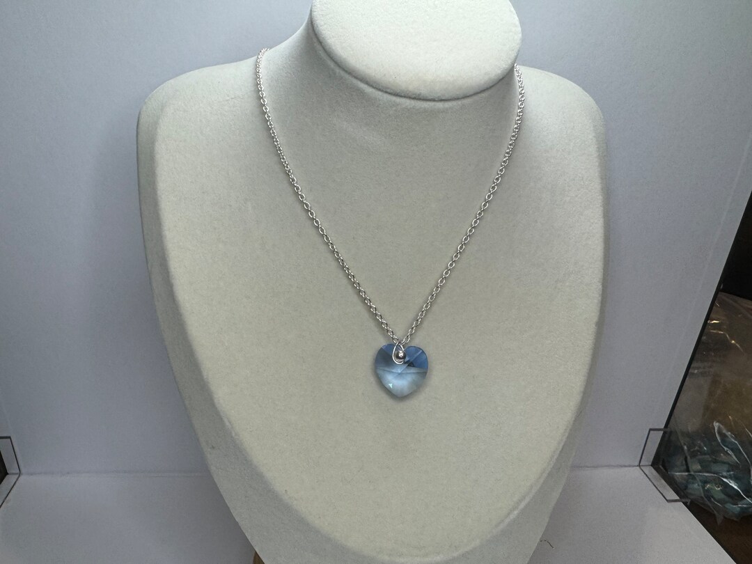 Blue Crystal Heart Necklace - Etsy