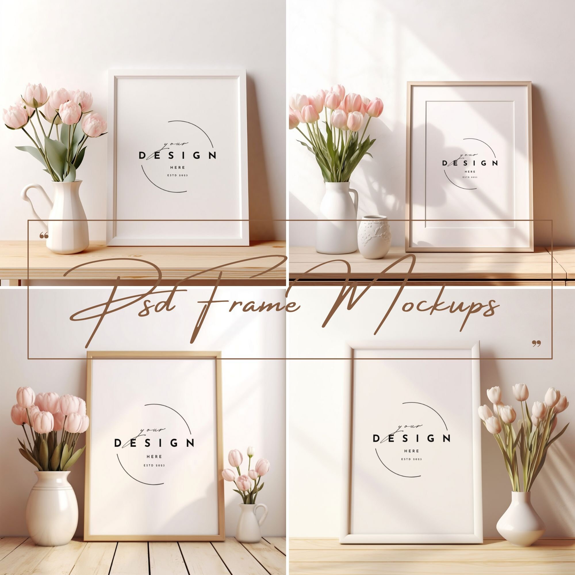 PSD Frame Mockup Bundle I 2x3 and 3x4 Ratio I Mockup With Flowers I ...