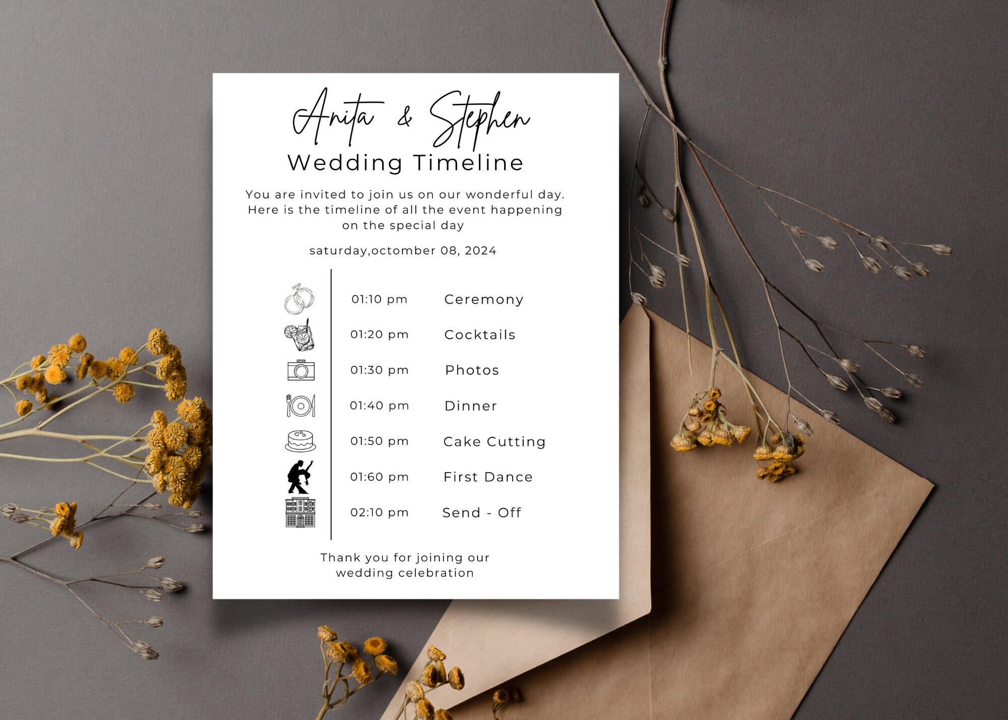 Wedding Party Timeline Day of Wedding Timeline Schedule Editable ...