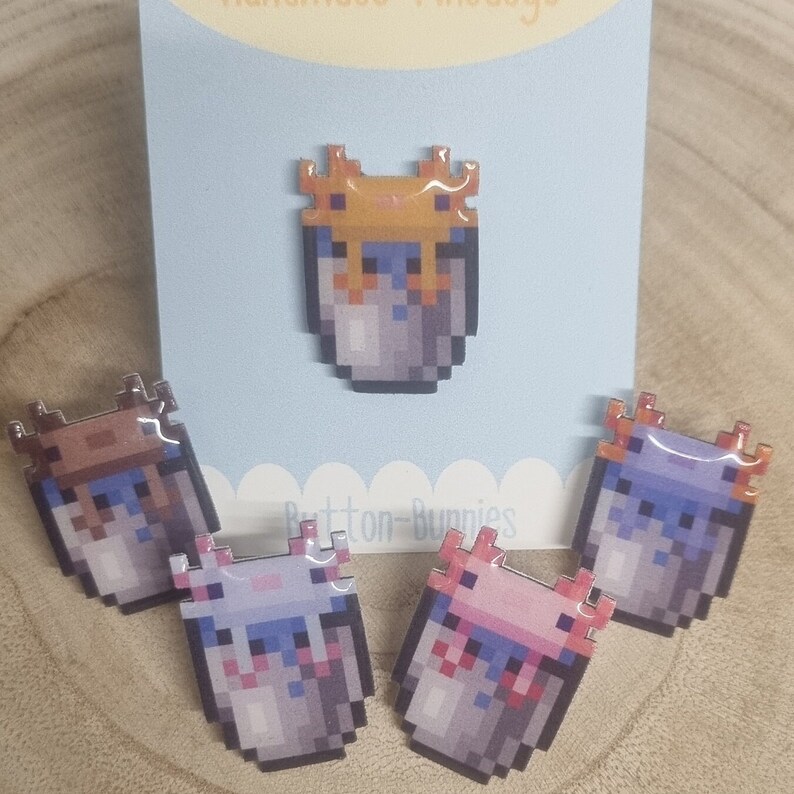 Handmade Pin Badge Axolotl in Bucket Choice of Colours, Cute Gamer ...