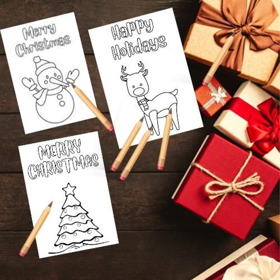 Printable Christmas Cards, Colouring Christmas Cards, Kids Colouring ...