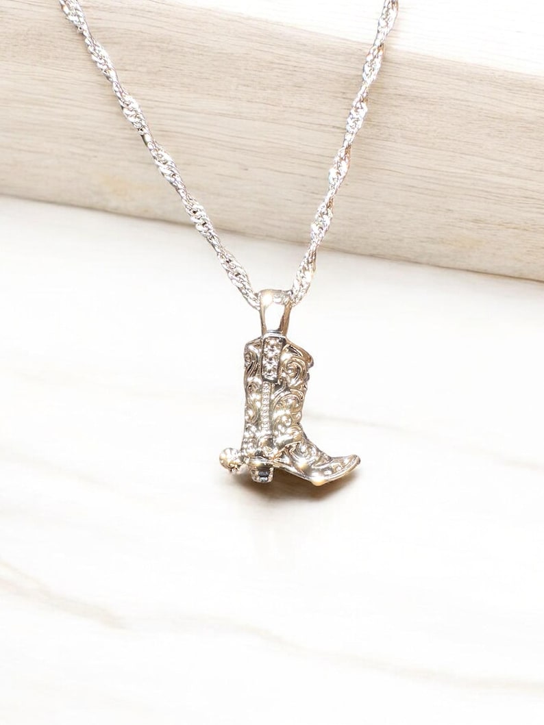 Silver Cowboy Boot Charm Necklace - Etsy