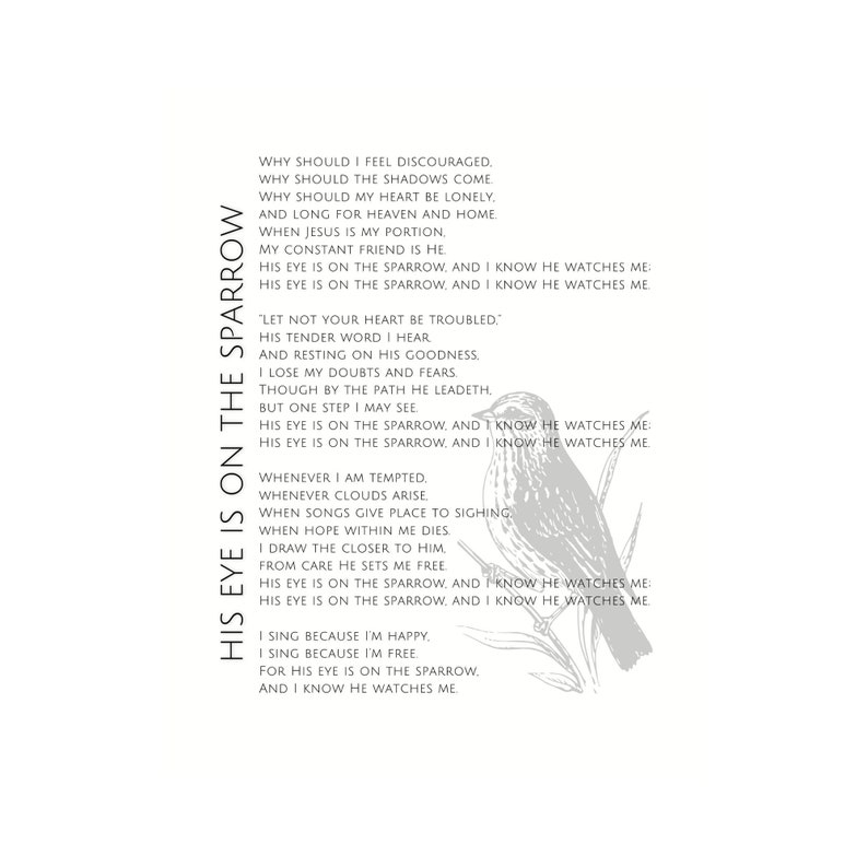 His Eye is on the Sparrow Christian Wall Art Instant Download Wall Art Hymn Wall Art Daily ...