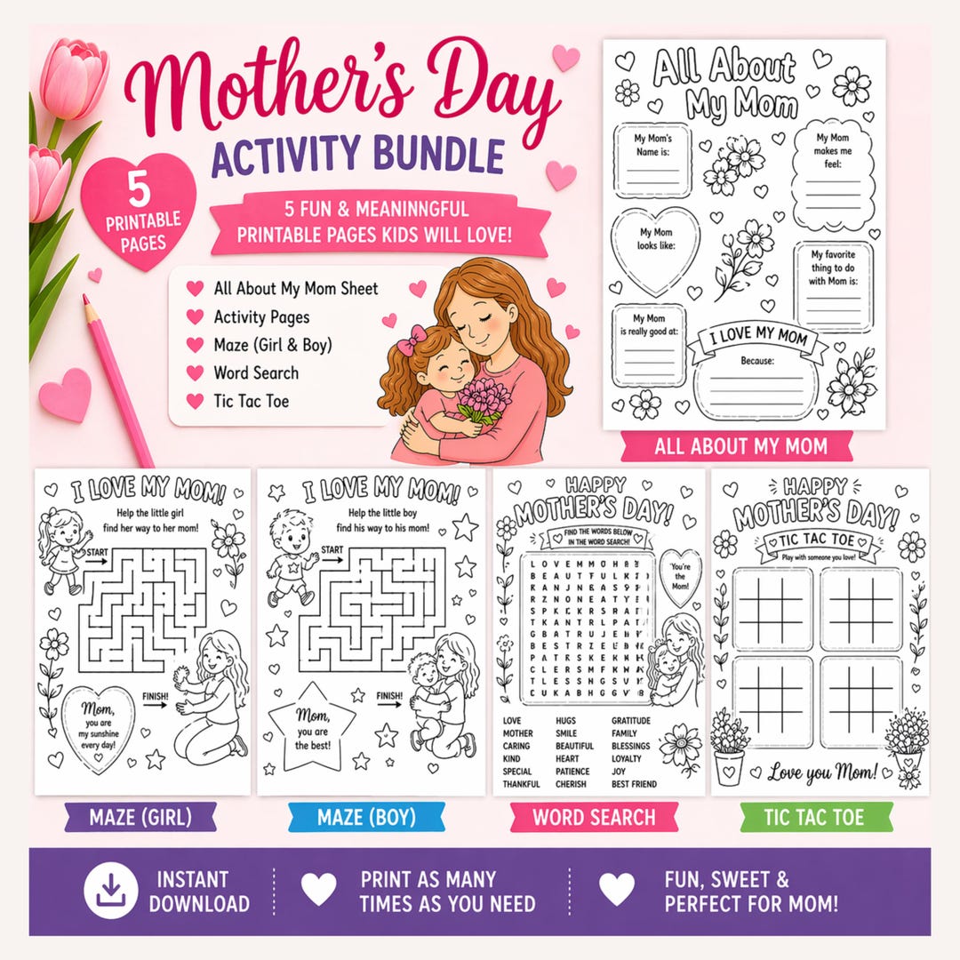 Mother’s Day Activity Bundle Printable | Instant Download - Etsy
