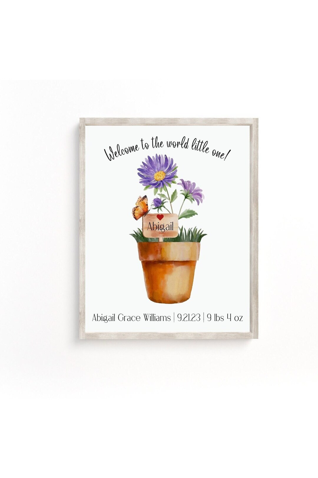 Watercolor Birth Flowers Wall Art | Birth Details | Birth Announcement ...