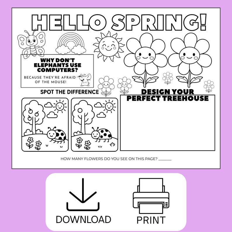 Hello Spring Activity Printable Placemat for Kids | Instant Download - Etsy