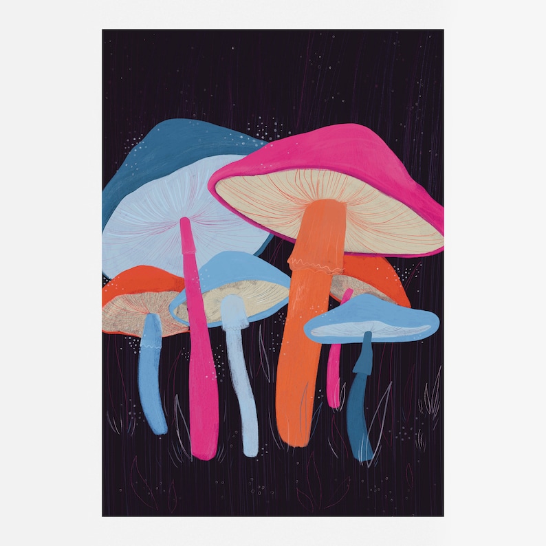 6 Colorful Mushrooms – Editable Printable Poster or Card - Etsy