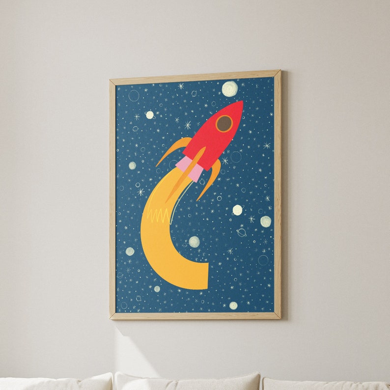 Red Rocket in Space – Printable Poster and Card - Etsy