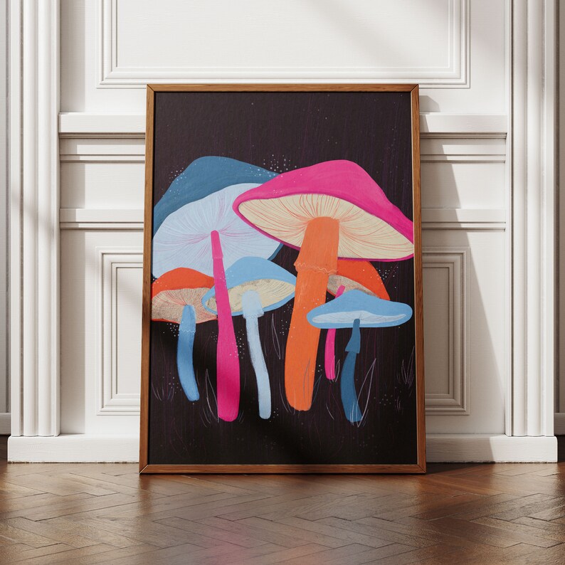 6 Colorful Mushrooms – Editable Printable Poster or Card - Etsy