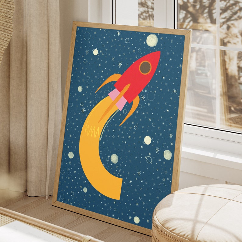 Red Rocket in Space – Printable Poster and Card - Etsy