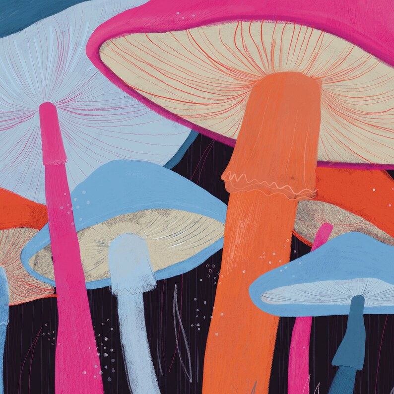 6 Colorful Mushrooms – Editable Printable Poster or Card - Etsy