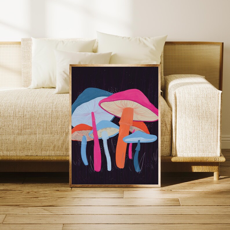 6 Colorful Mushrooms – Editable Printable Poster or Card - Etsy