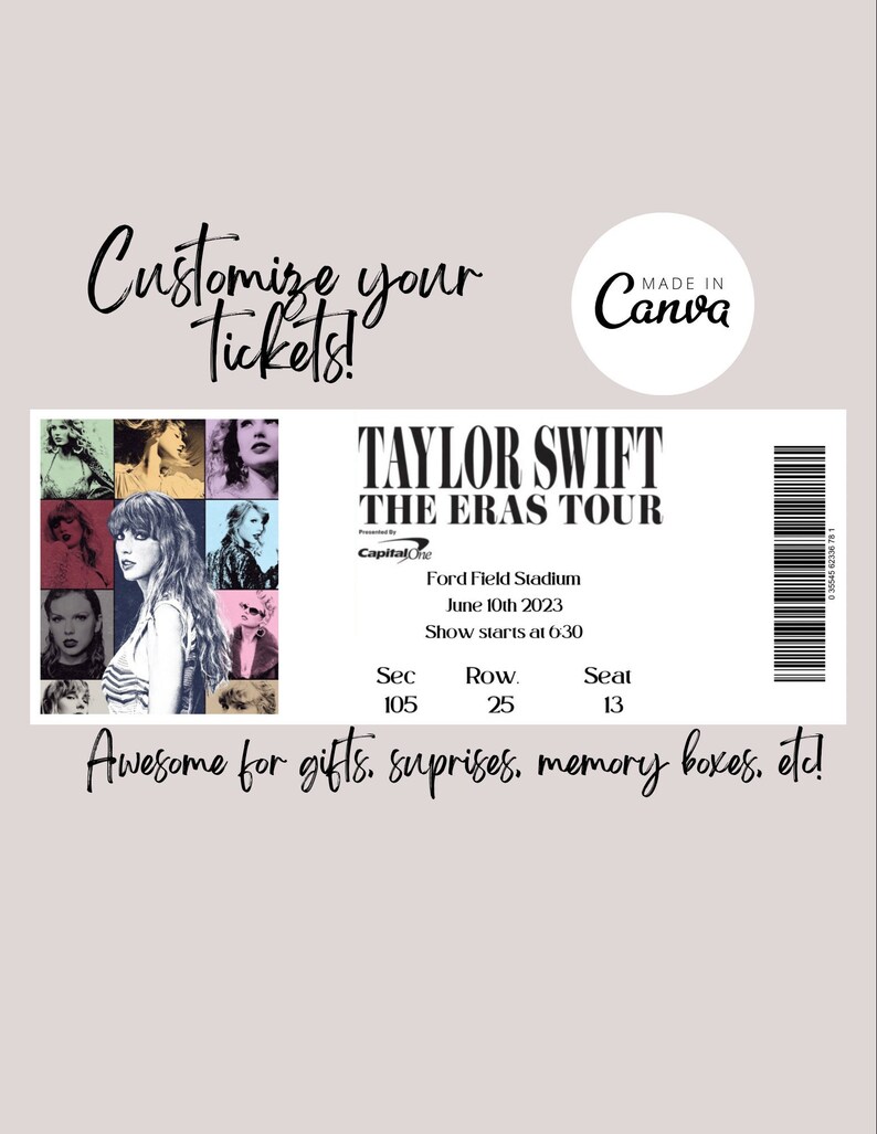 Customizable Taylor Swift Eras Tour Tickets - Etsy