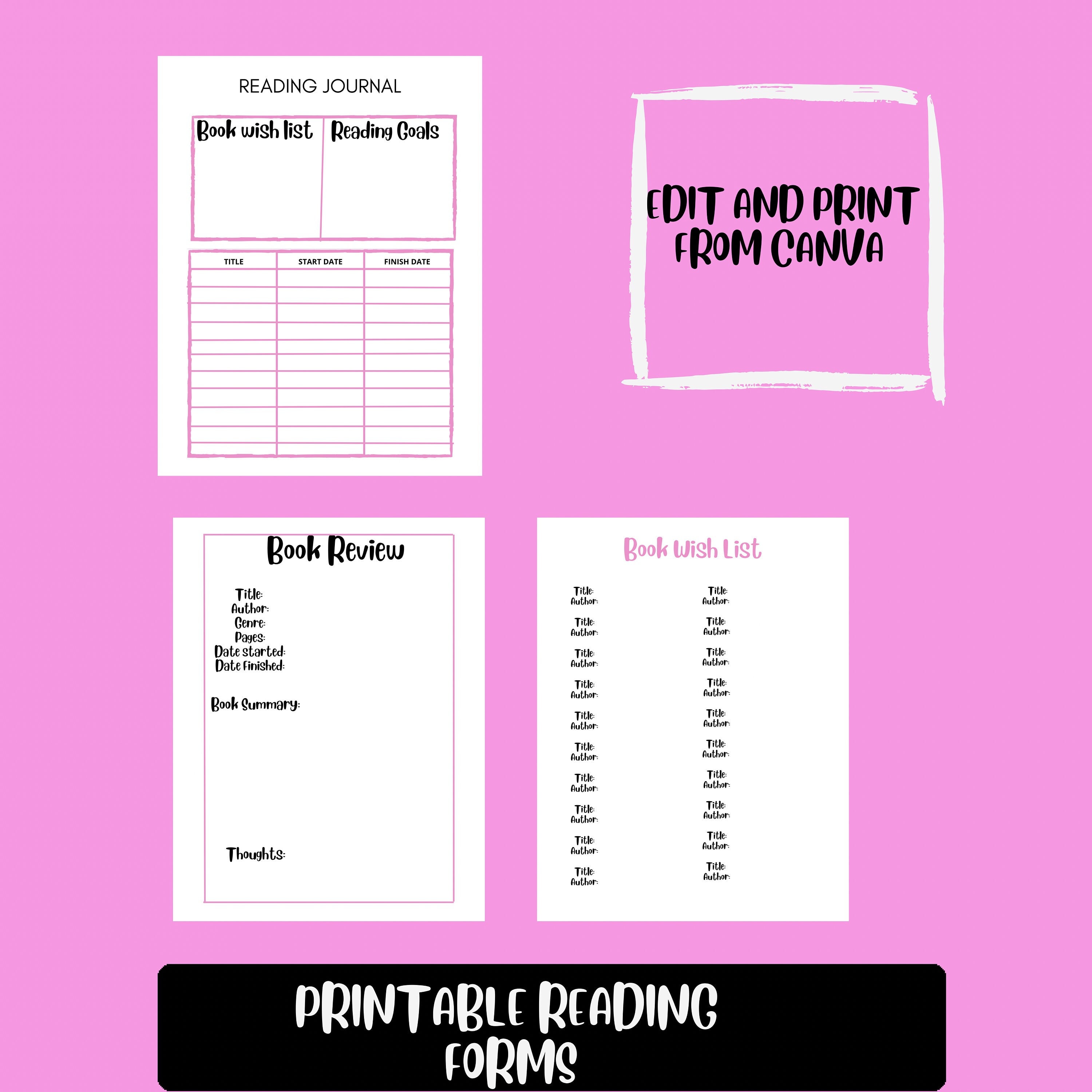 EDITABLE/ PRINTABLE Reading Journal/ Book Wish List/ Book - Etsy