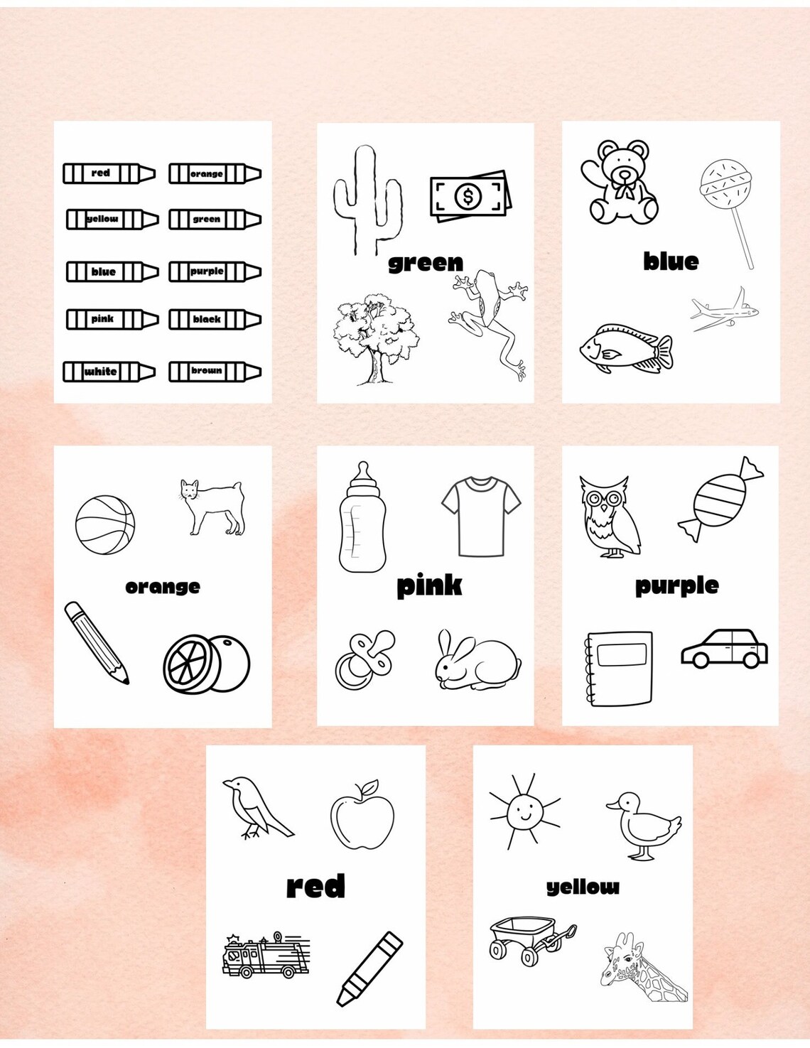 Printable Color Learning Worksheets Preschool Toddler - Etsy