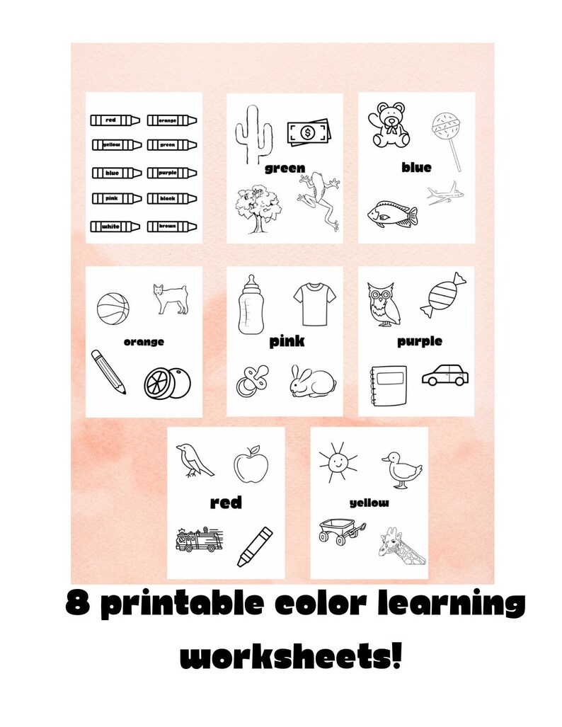 Printable Color Learning Worksheets Preschool Toddler - Etsy