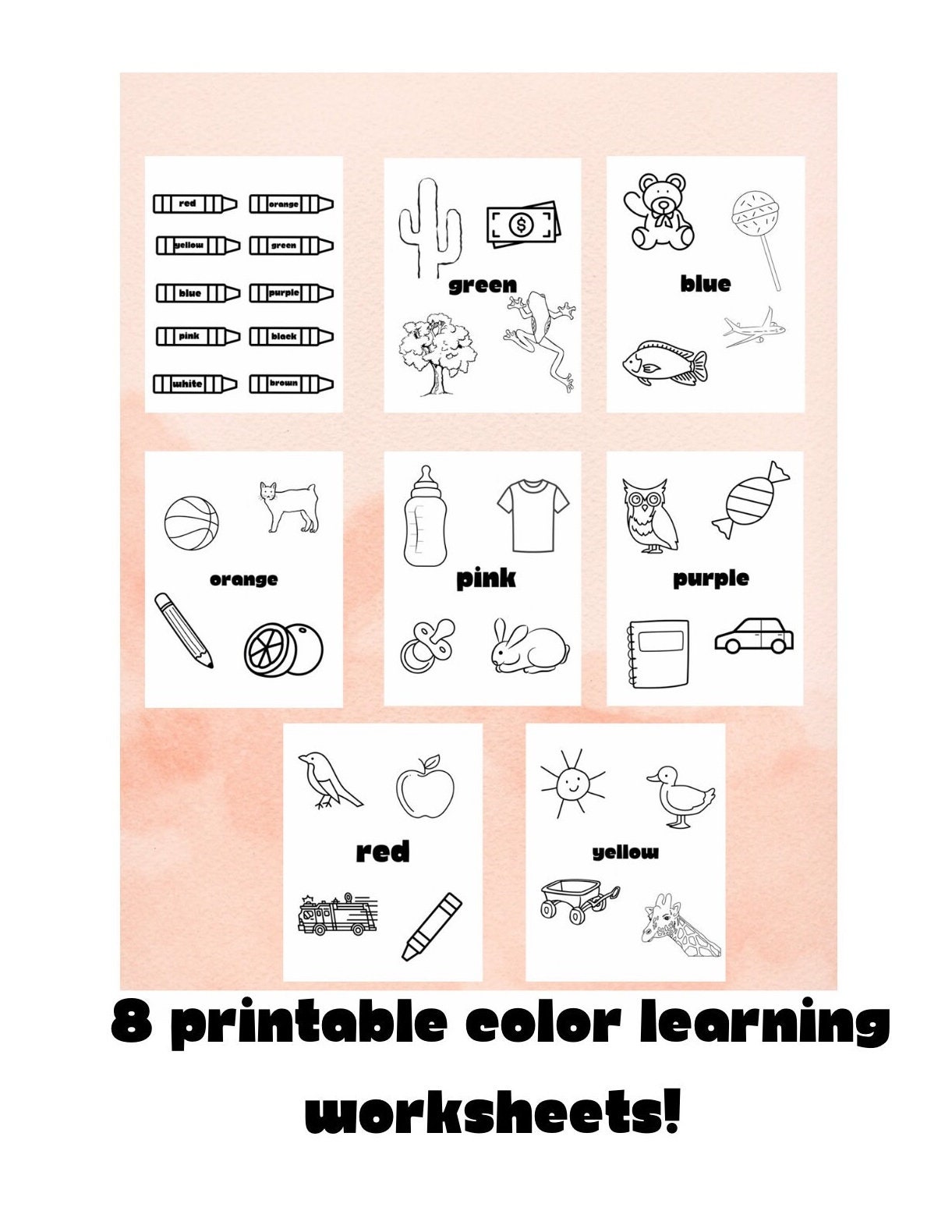 Printable Color Learning Worksheets Preschool Toddler - Etsy